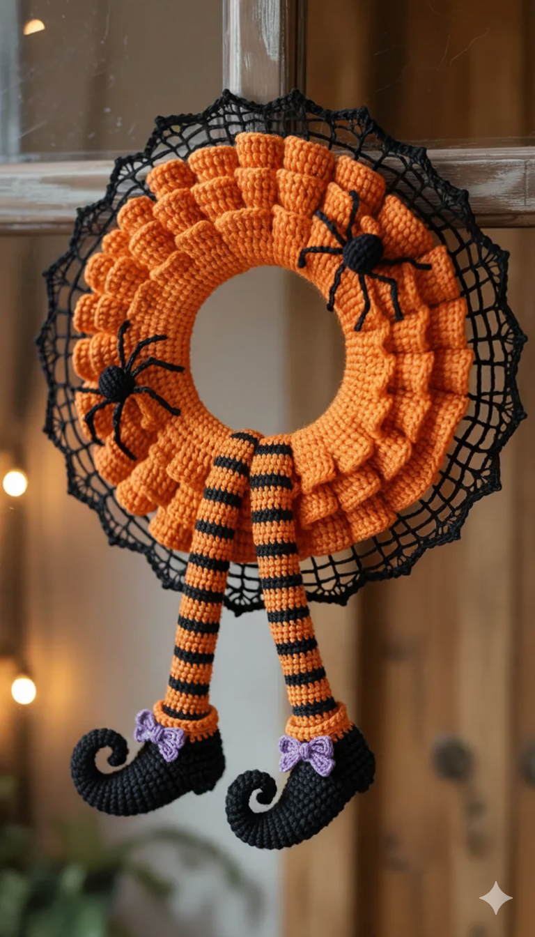 Witch Legs Spider Webs Wreath Crochet – PATTERN