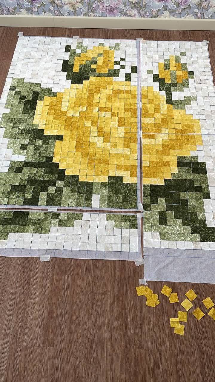Yellow Pixelated Rose Quilt – PATTERN
